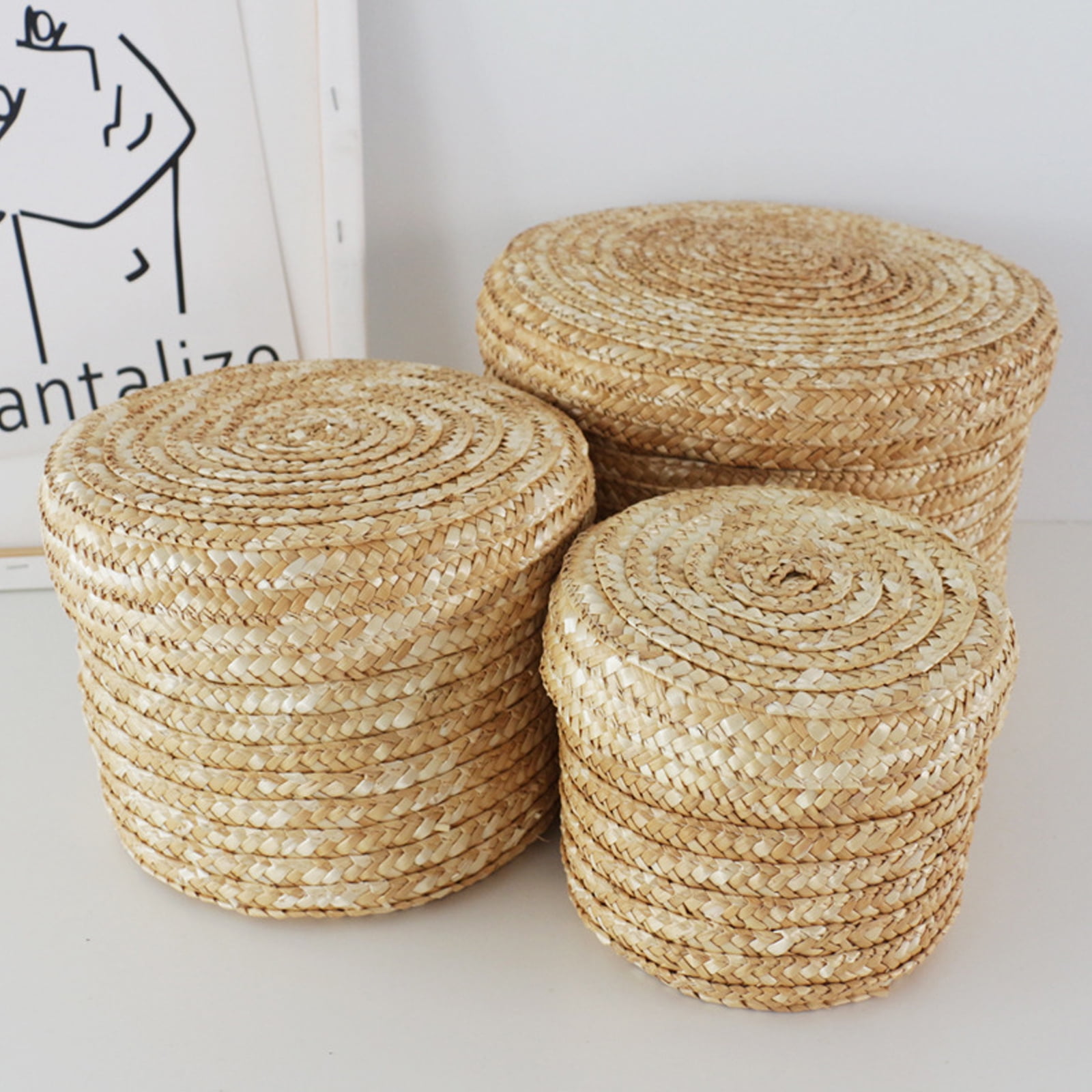 Round Storage Baskets with Lids,Small Storage Baskets Set of 3,Woven ...