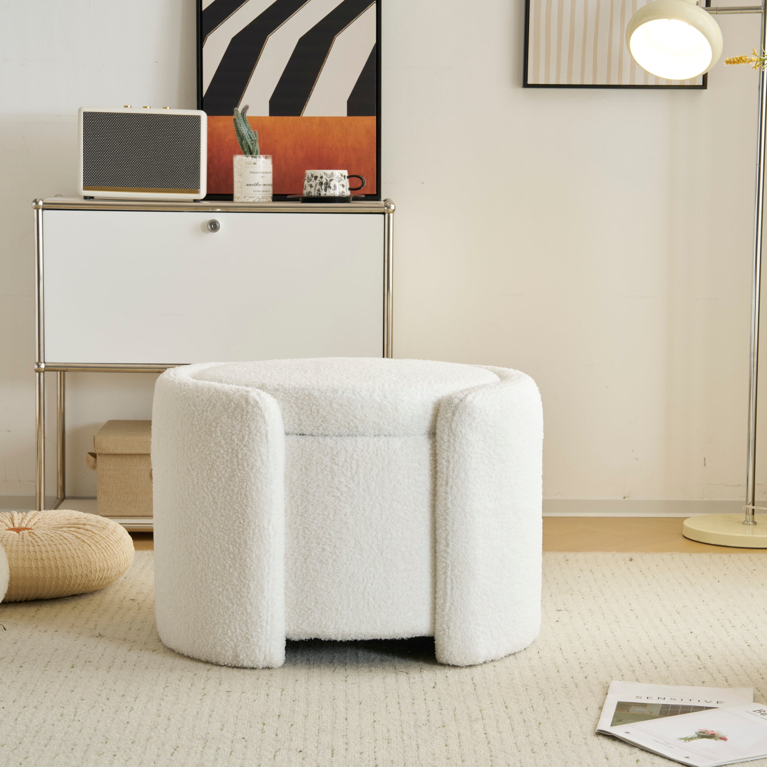 Round Storage Ottoman Bench, Oversized Ottoman Bench with Storage ...