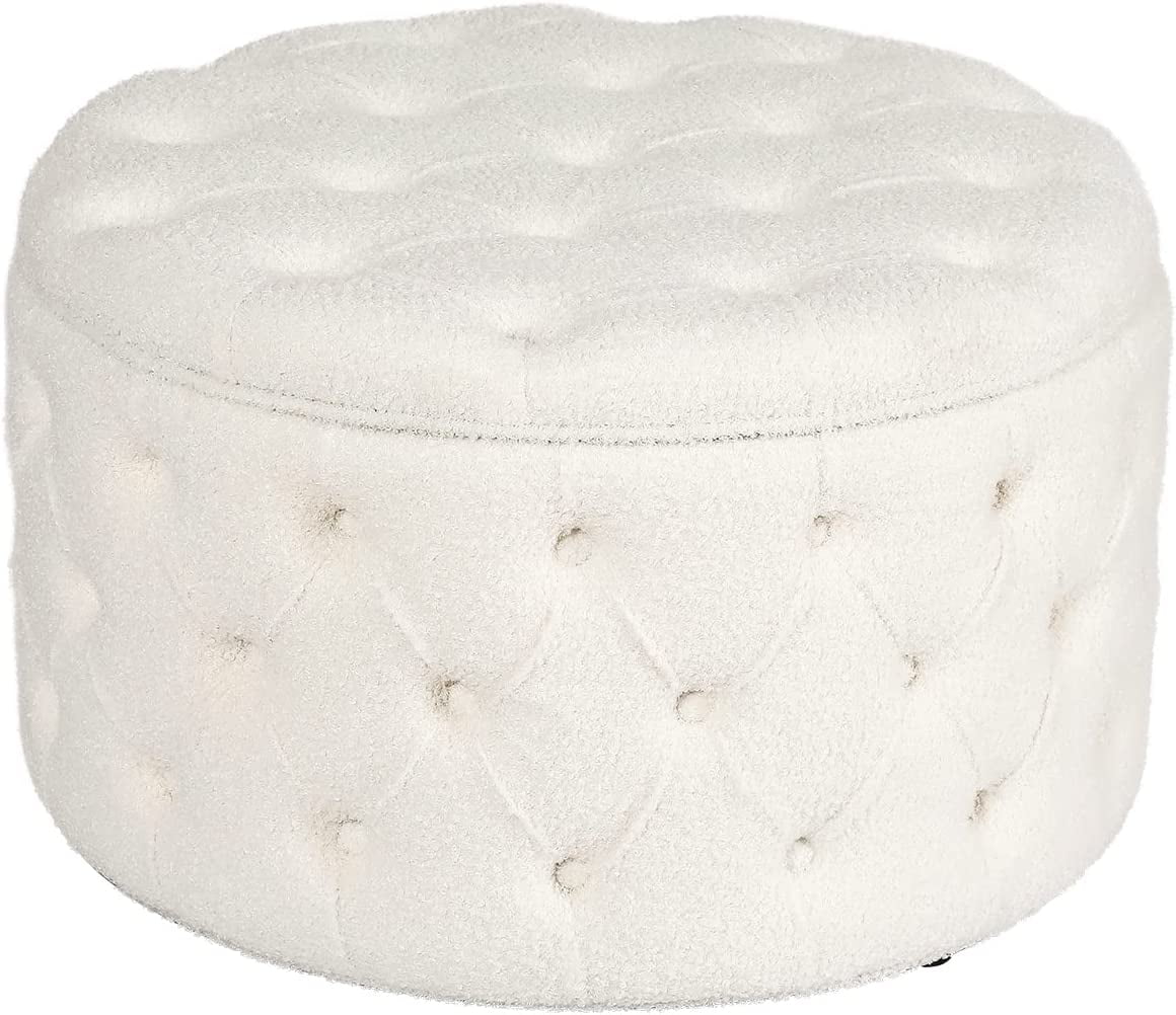 Round Storage Ottoman Button Tufted Upholstered Ottoman with Removable ...