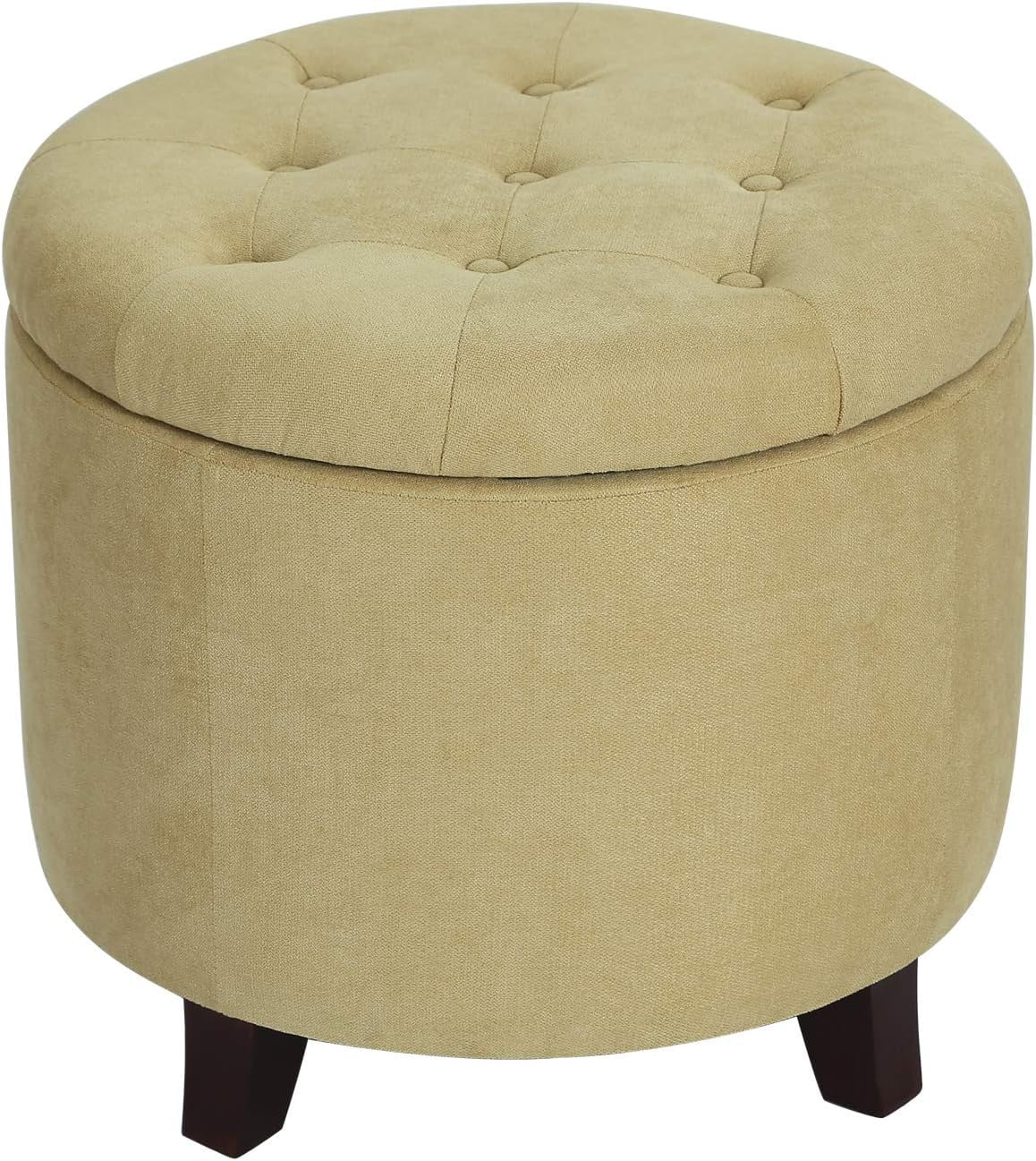 Round Storage Ottoman, Fabric Button Tufted Ottoman With Removable ...