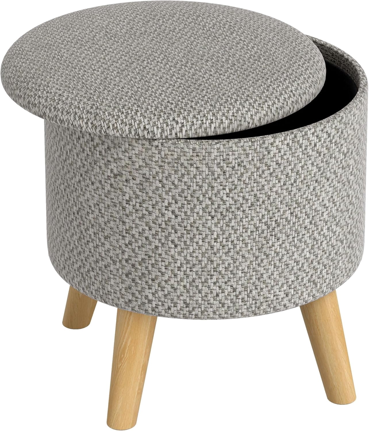Round Storage Ottoman, Linen Fabric Foot Stool with Removable Top ...