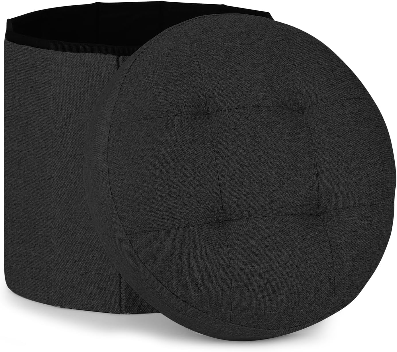 Round Storage Ottoman. Linen Folding Ottoman Footstool with Thicker ...