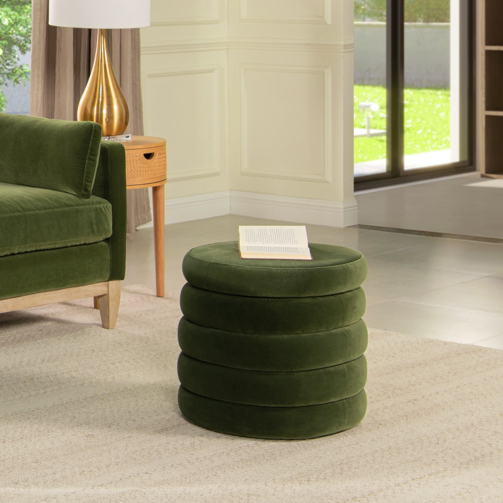 Round Storage Ottoman, Modern Sherpa Ottoman Coffee Table with ...