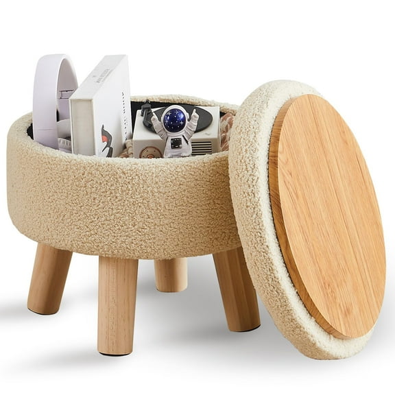 Storage Ottoman, Modern Round Footrest with Soft Padded Seat, Teddy ...