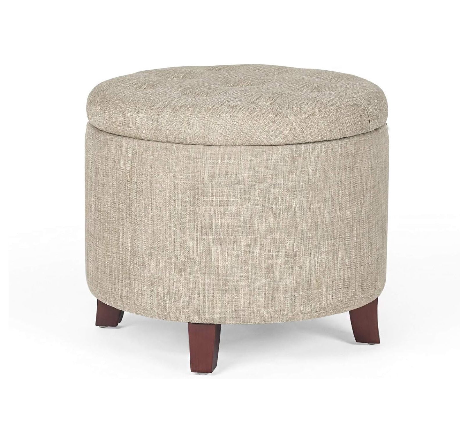 Round Storage Ottoman Tufted Fabric Footstool with Removable Lid (Tan ...