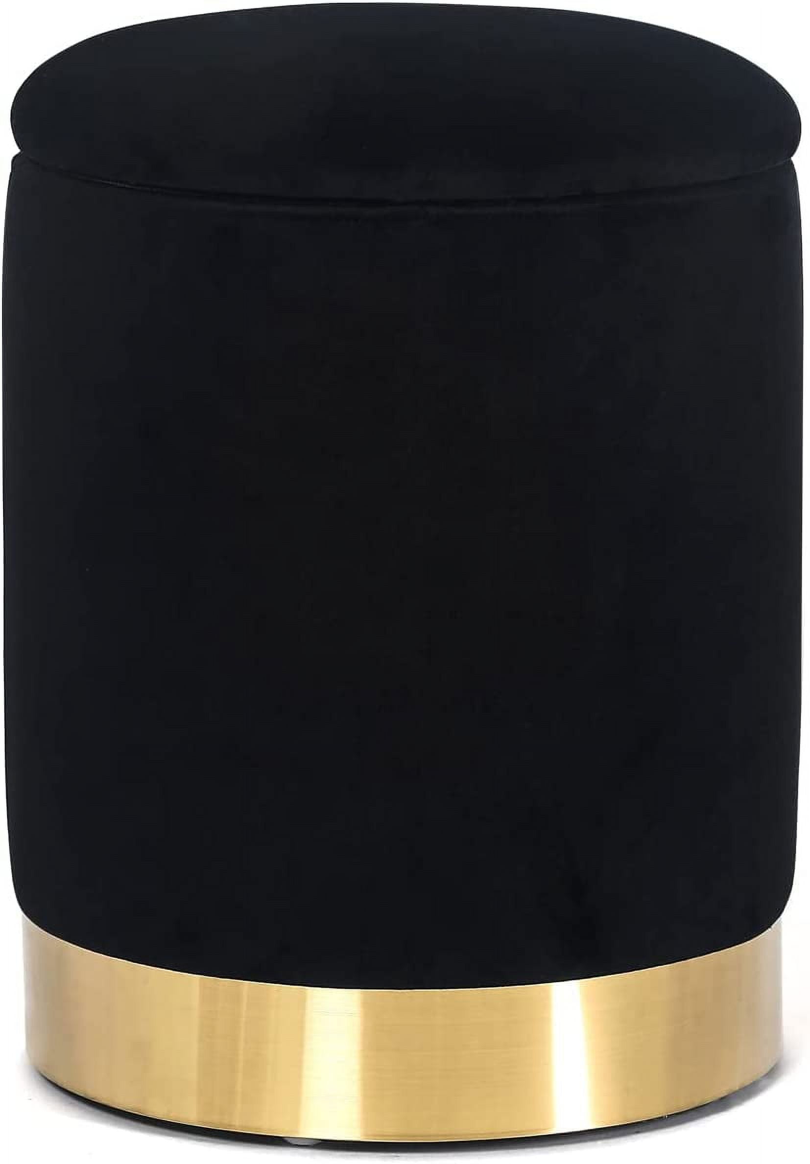 Round Storage Ottoman Upholstered Velvet Vanity Ottoman Stool with Gold ...