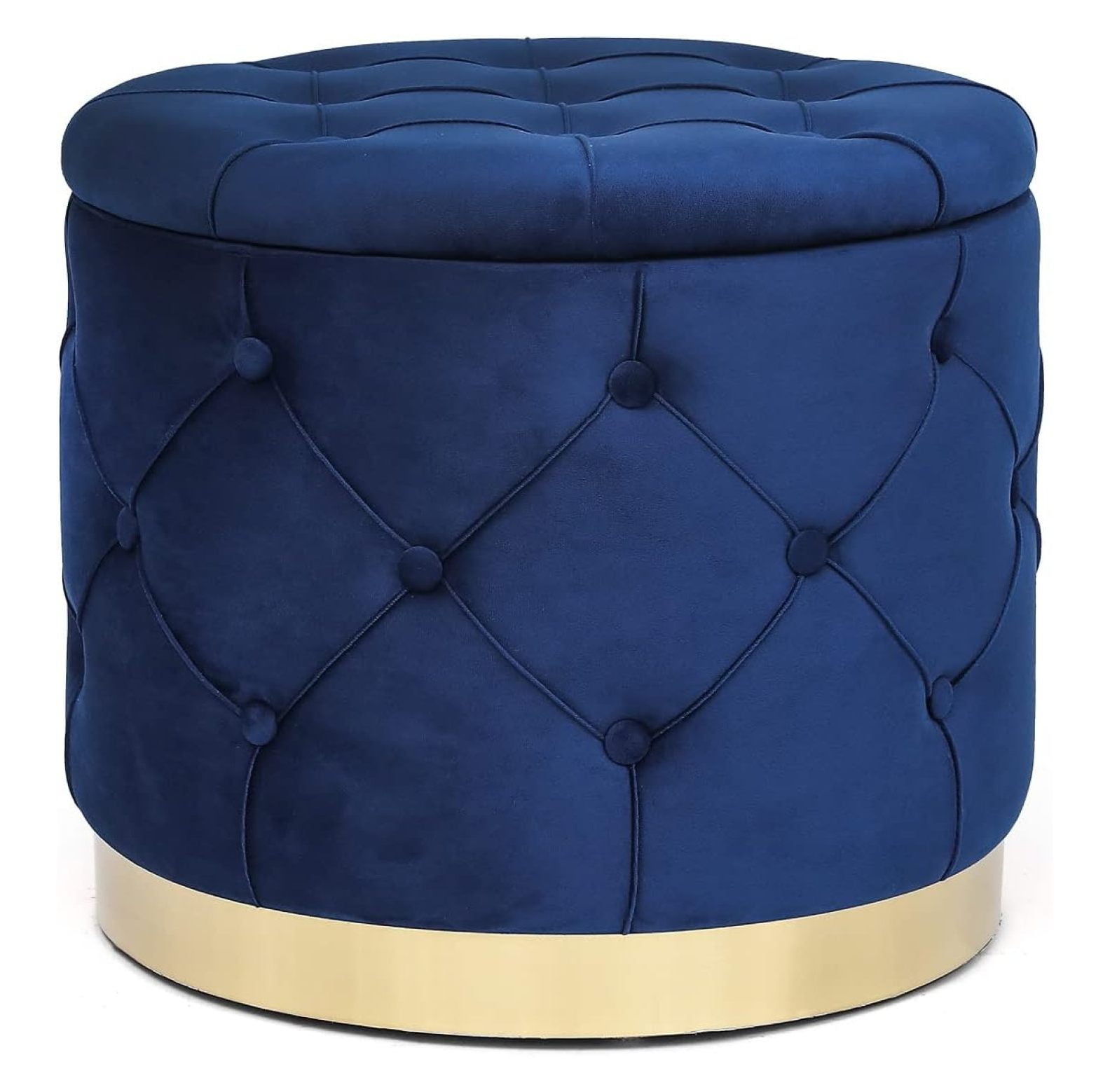 Round Storage Ottoman, Velvet Button Tufted Upholstered Bench with ...