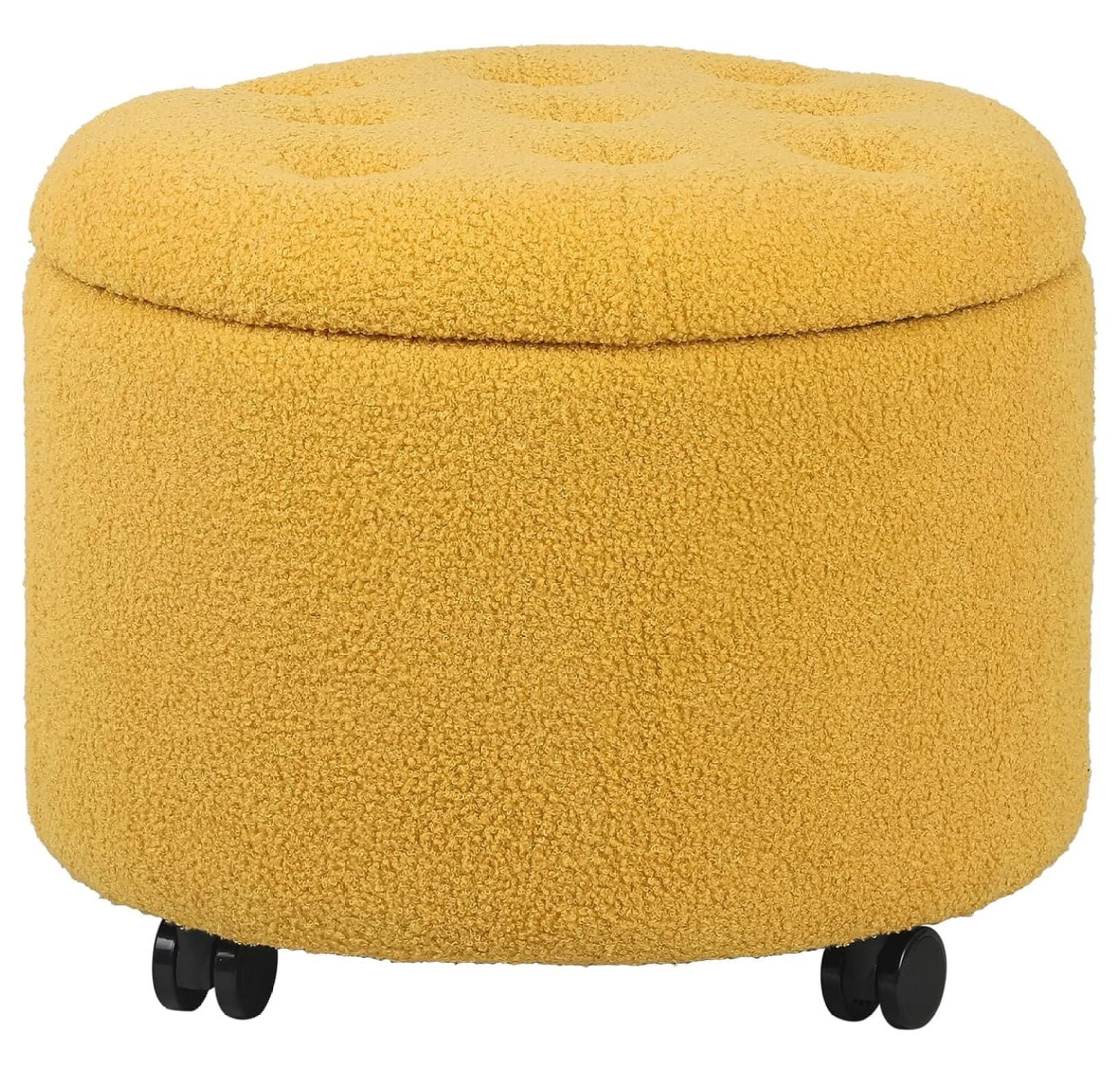 Round Storage Ottoman with Casters, Teddy Velvet Button Tufted Foot ...