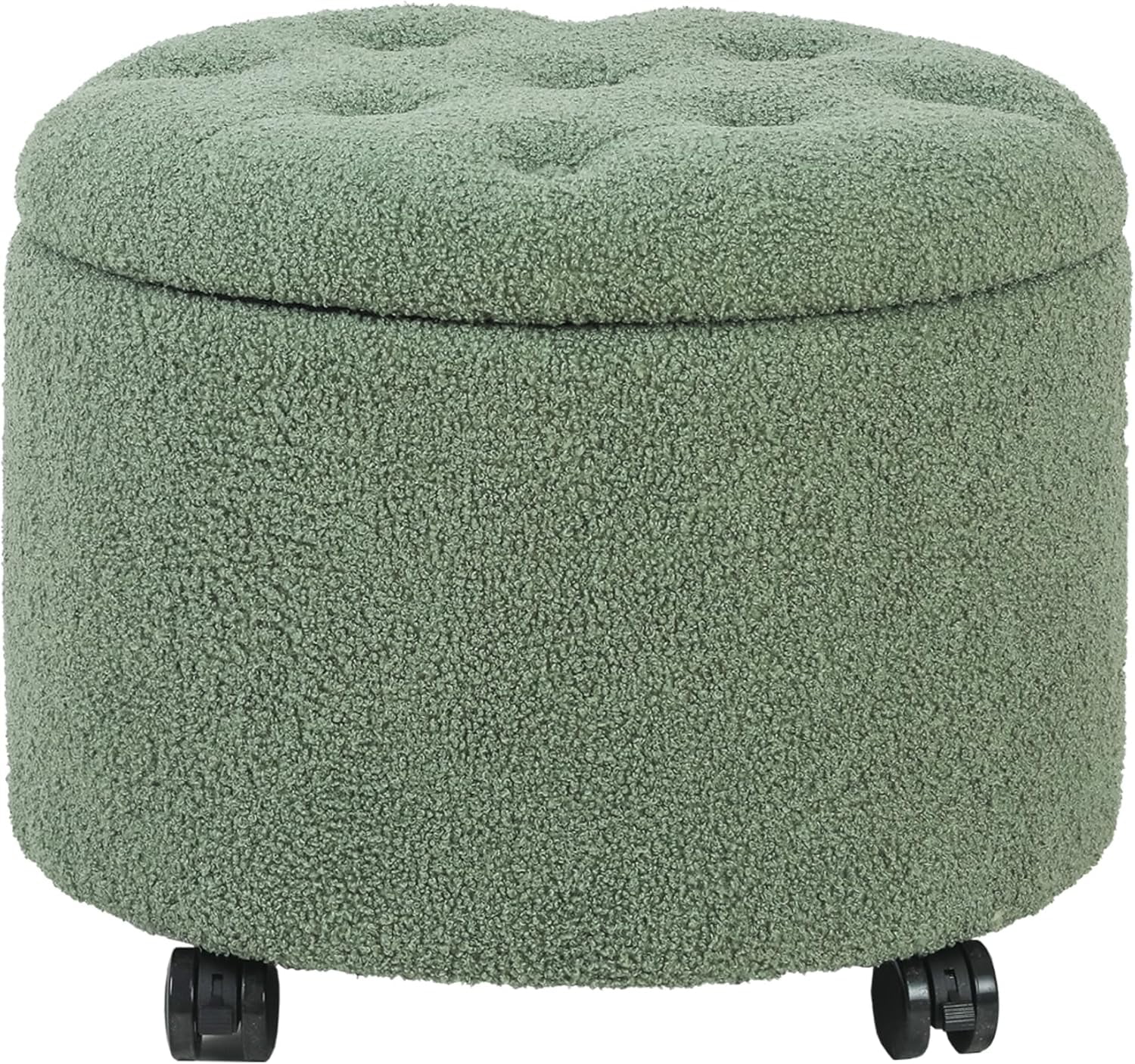Round Storage Ottoman with Rolling Wheels, Teddy Velvet Foot Rest Stool ...