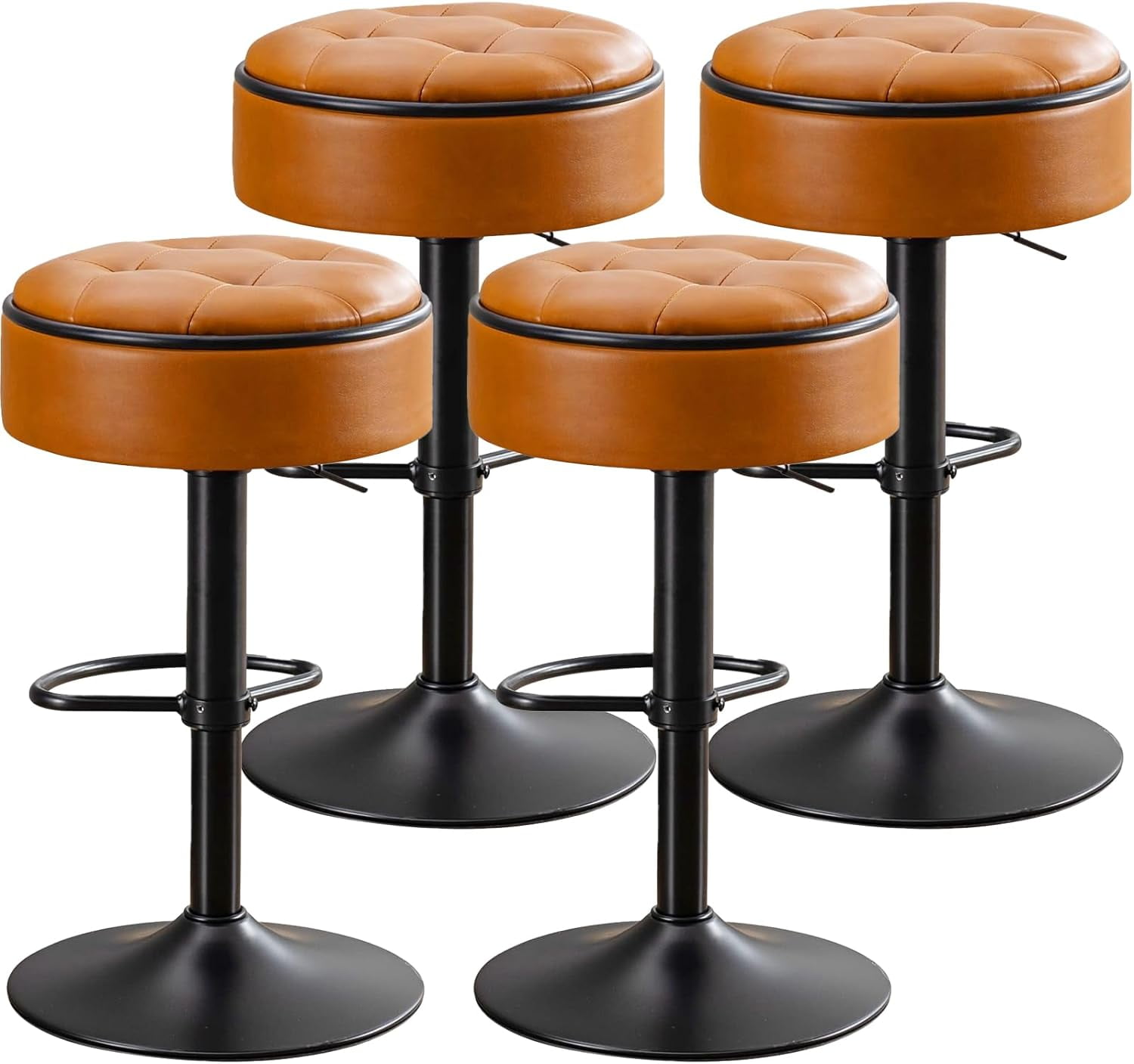 Round Storage Stool Chair Bar Stools Set of 4, Black Faux Leather ...