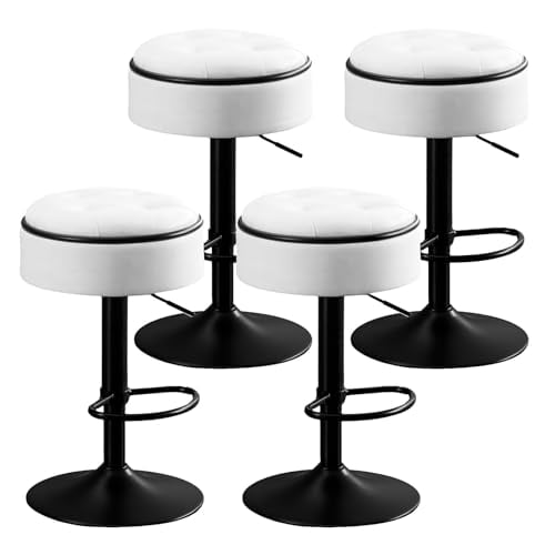 Round Storage Stool Chair Bar Stools Set of 4, Black Faux Leather ...
