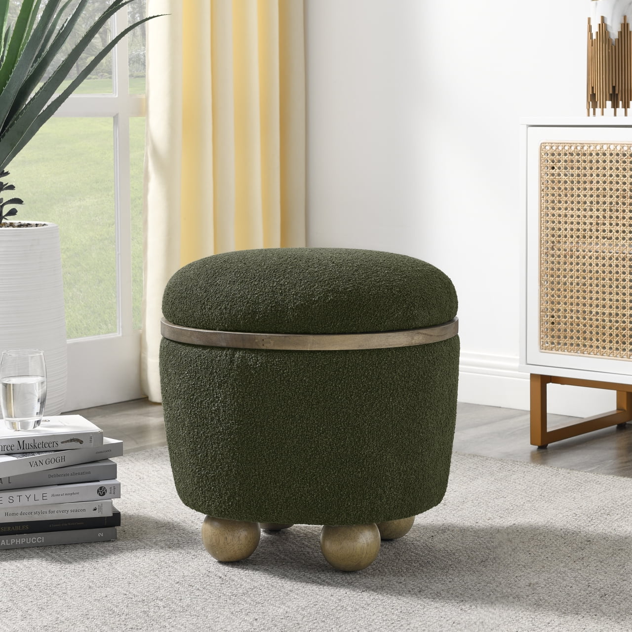 Round Storage Stool, Fashion Upholstered Ottoman with Storage Space and ...