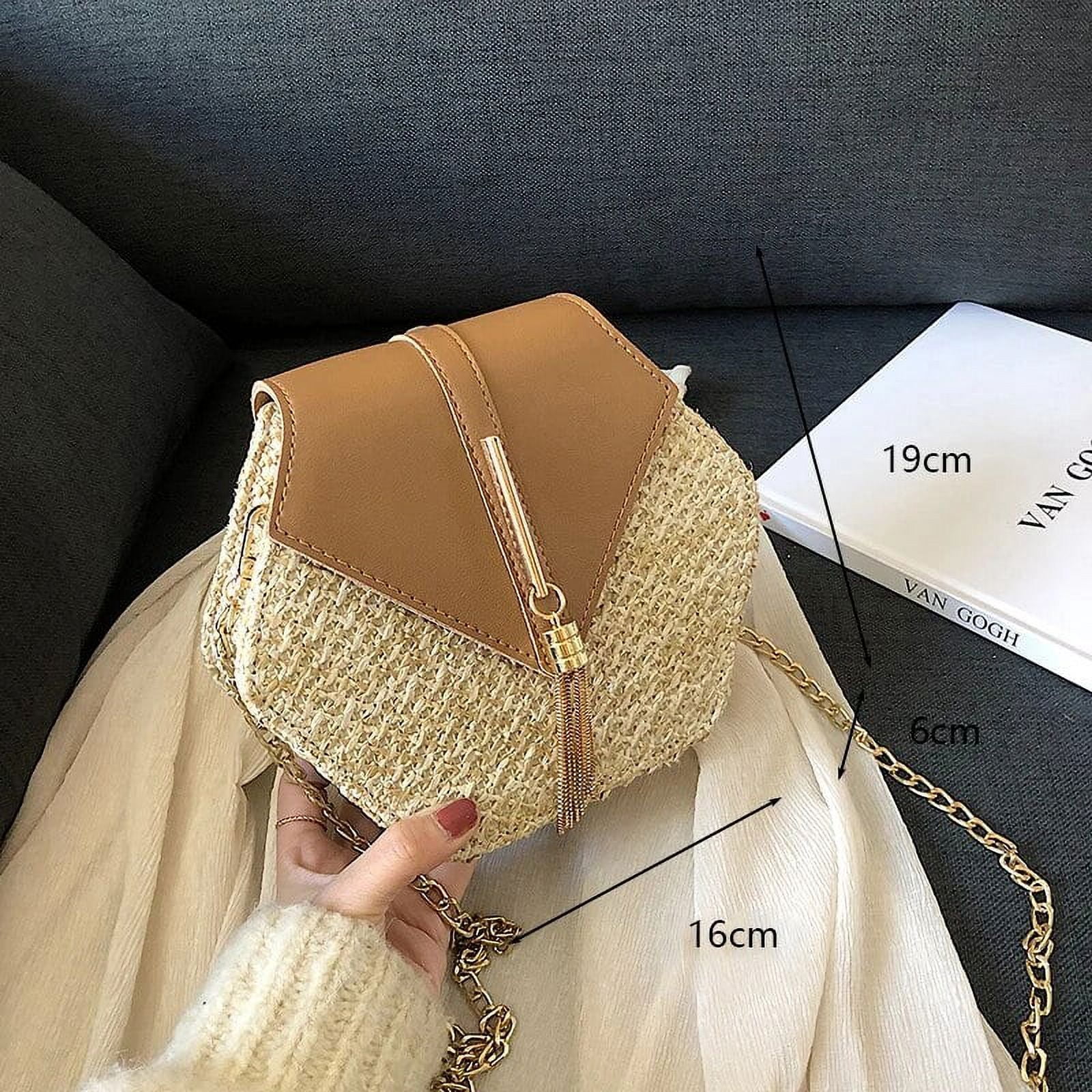 Round Straw Beach Bag Vintage Handmade Woven Shoulder Bag Raffia circle ...
