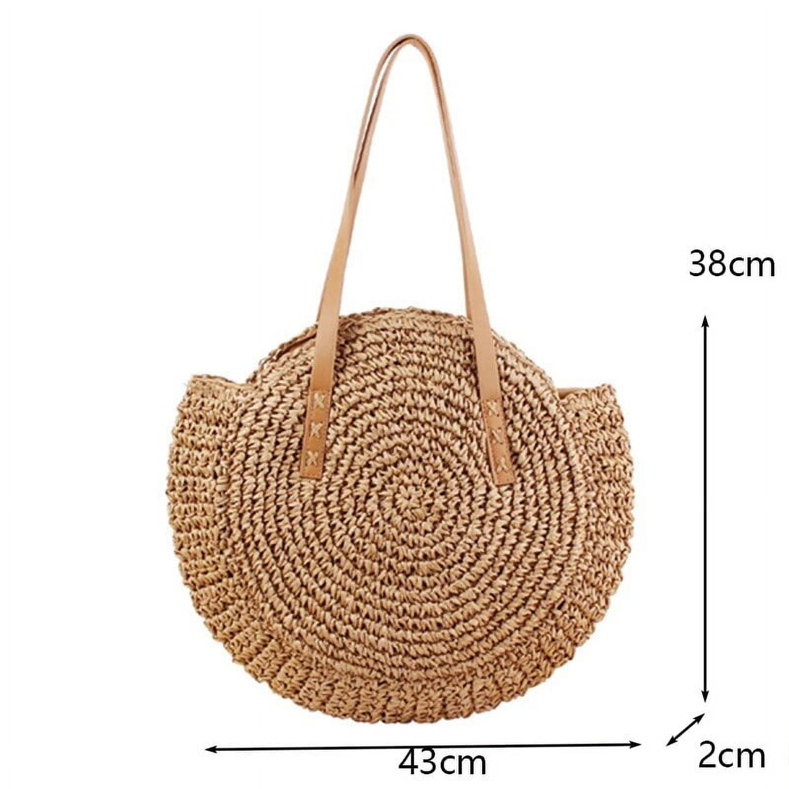 Round Straw Beach Bag Vintage Handmade Woven Shoulder Bag Raffia circle ...