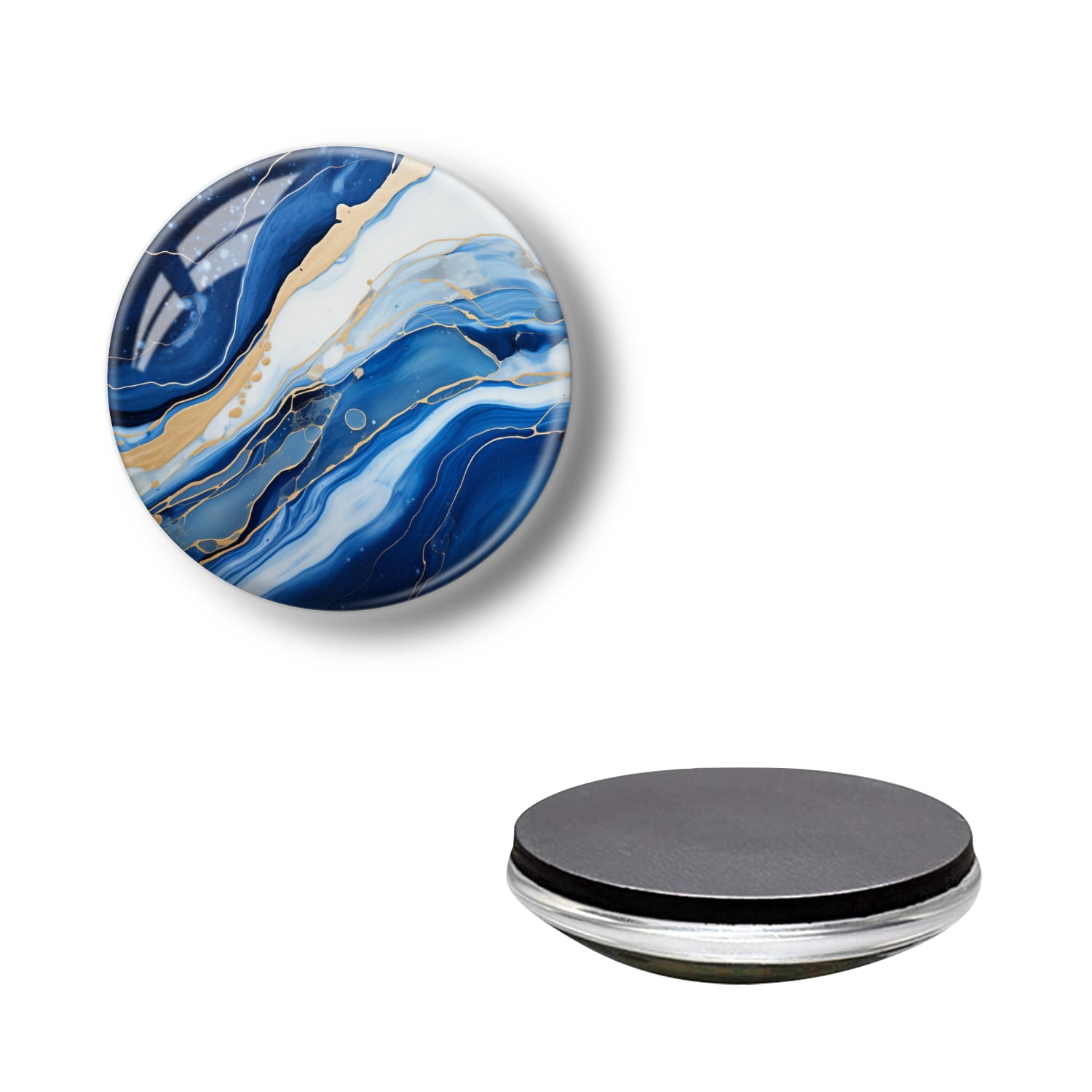 Round Strong Magnetic Glass Refrigerator Magnets, Blue and White Marble ...