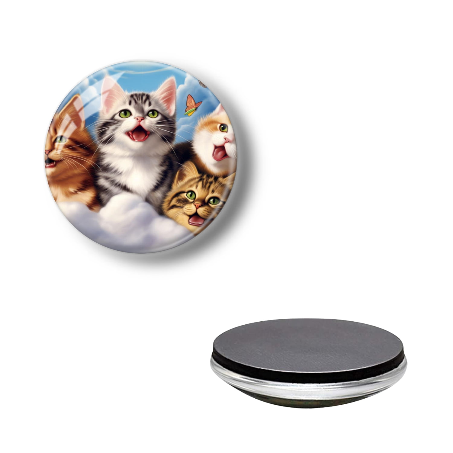 Round Strong Magnetic Glass Refrigerator Magnets, Cute Cats Smiling ...