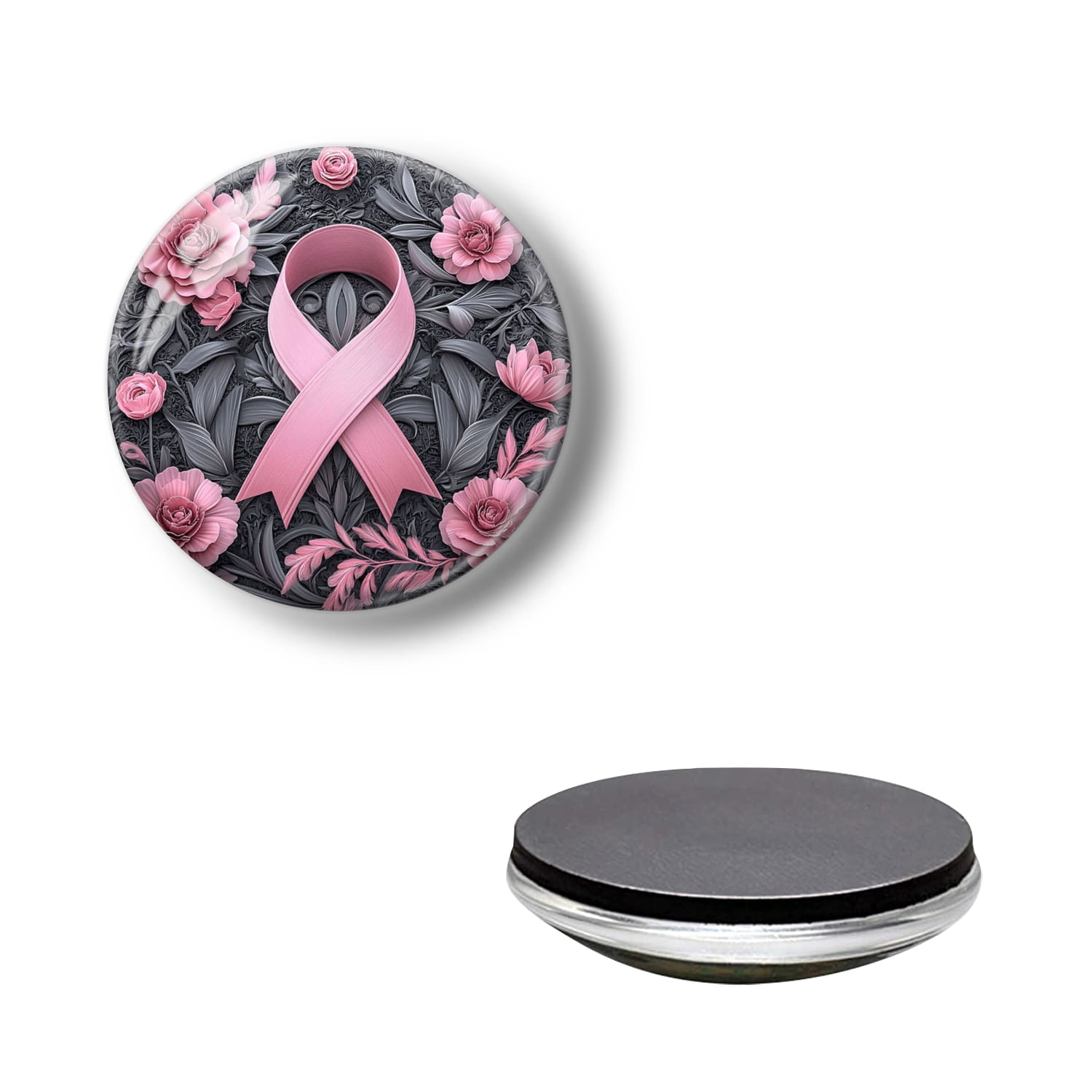 Round Strong Magnetic Glass Refrigerator Magnets, Pink Ribbon of Cancer ...