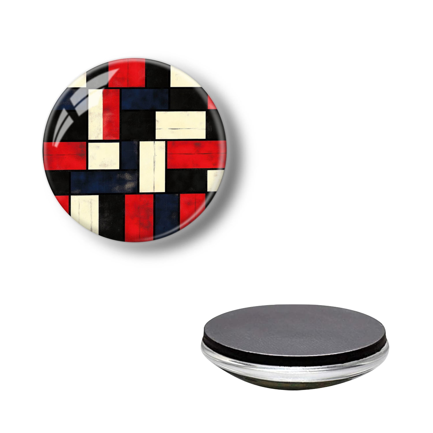 Round Strong Magnetic Glass Refrigerator Magnets, Red and Black Block ...