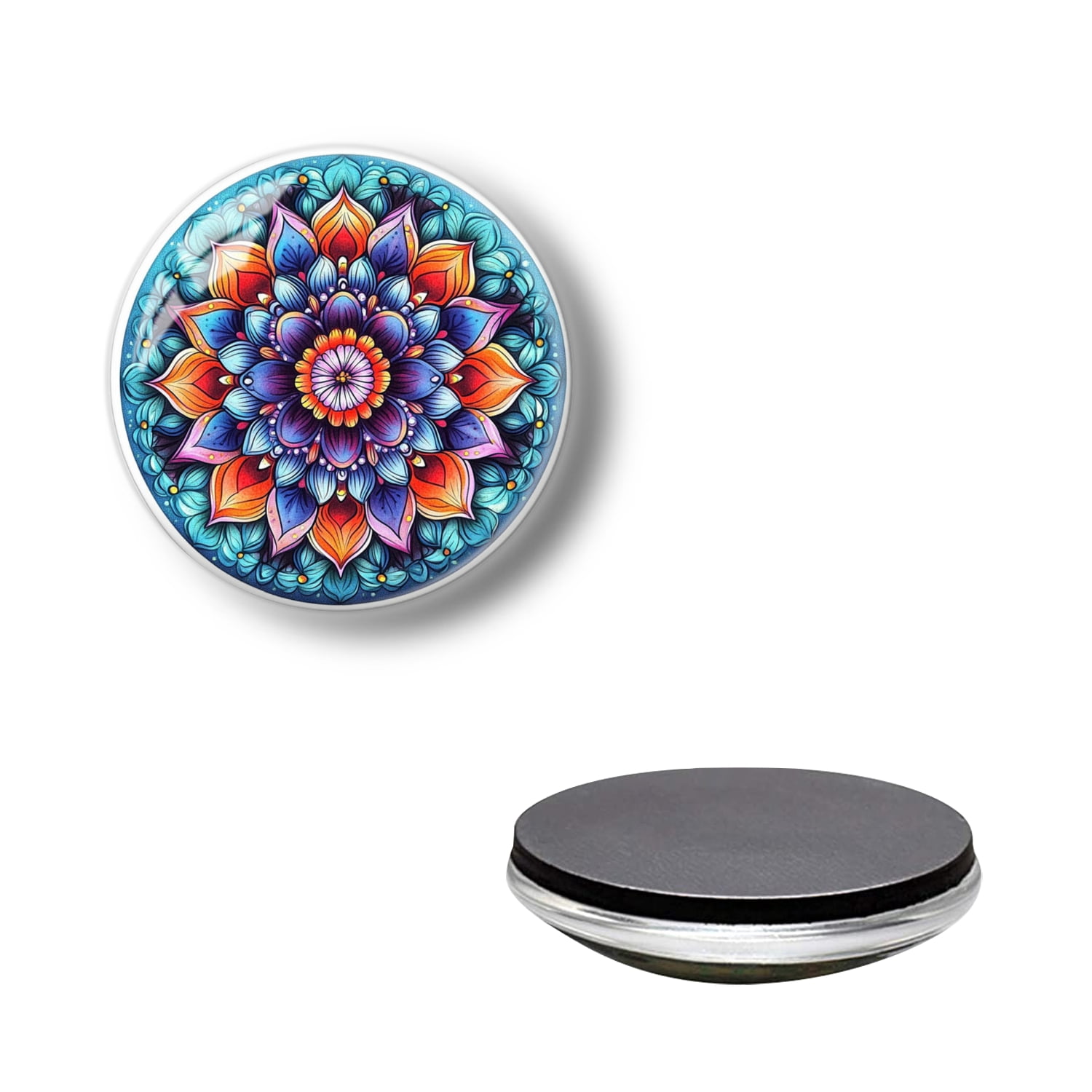 Round Strong Magnetic Glass Refrigerator Magnets, Round Mandala Flower ...