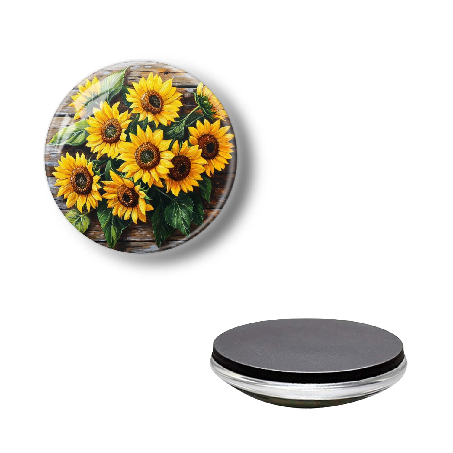 Round Strong Magnetic Glass Refrigerator Magnets, Sunflowers Bunch on ...