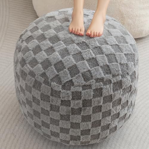 Round Stuffed Pouf Ottoman, Corduroy Poufs with Foam Chunk Filling ...