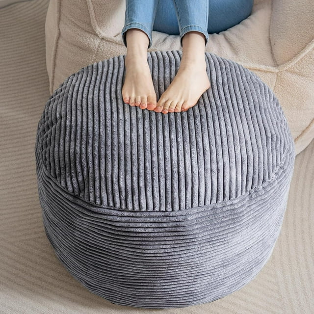 Round Stuffed Pouf Ottoman, Corduroy Poufs with Foam Chunk Filling ...