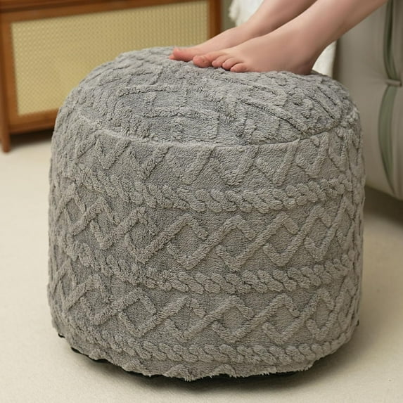 Round Stuffed Pouf Ottoman, Corduroy Poufs with Foam Chunk Filling ...