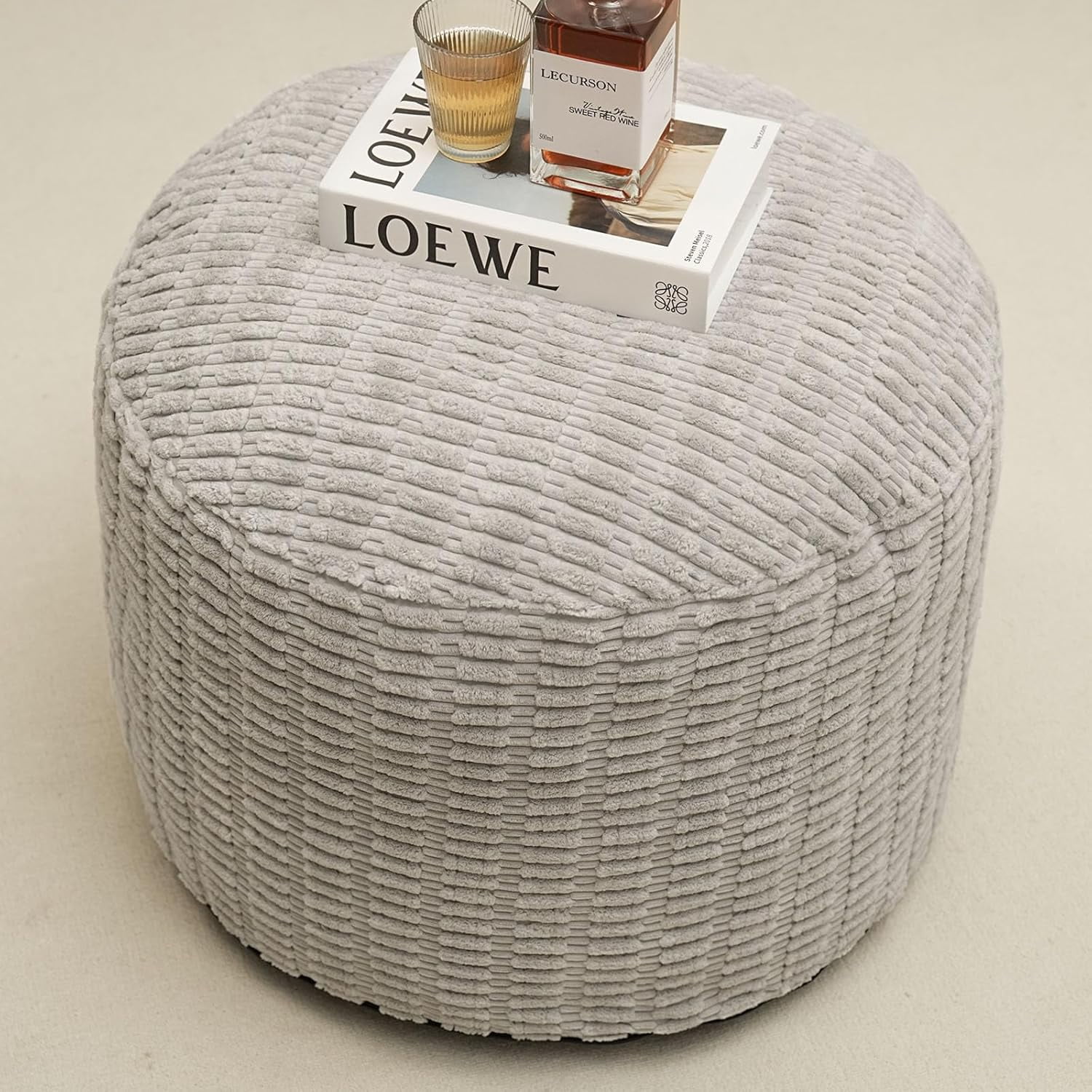 Round Stuffed Pouf Ottoman for Foot Rest, Storage Ottoman Pouf Foot ...