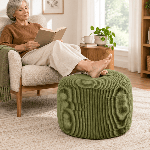 Round Stuffed Pouf Ottoman (green 20