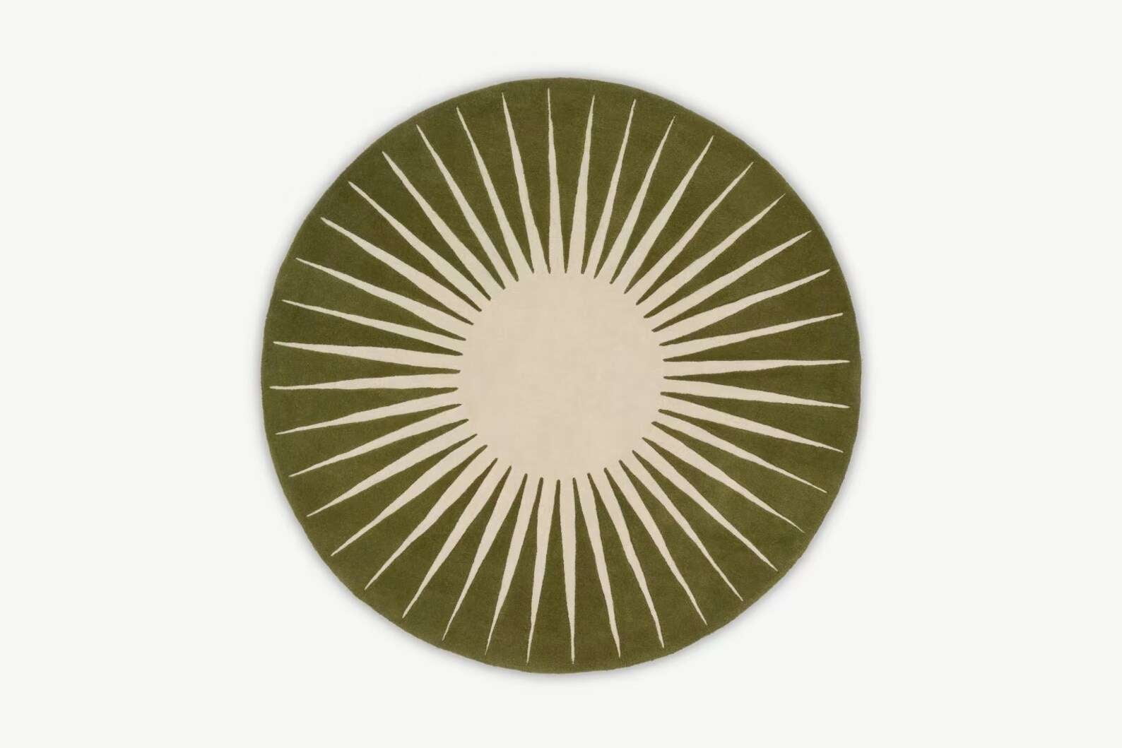 Round Sunburst Hand-Tufted New Zealand Wool Rug | Modern Leather Accent ...