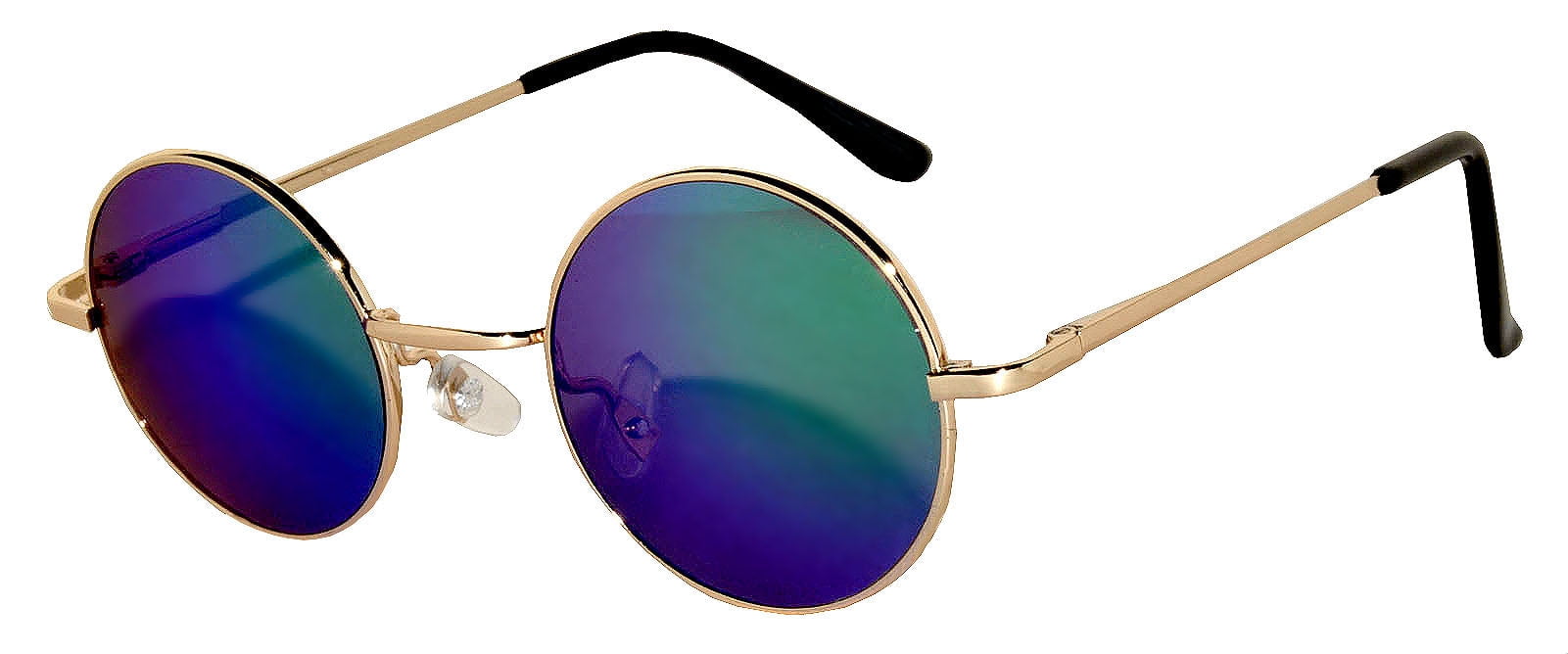 Round Sunglasses - Small (43mm) Gold Frame / Bluegreen Mirror Lens ...