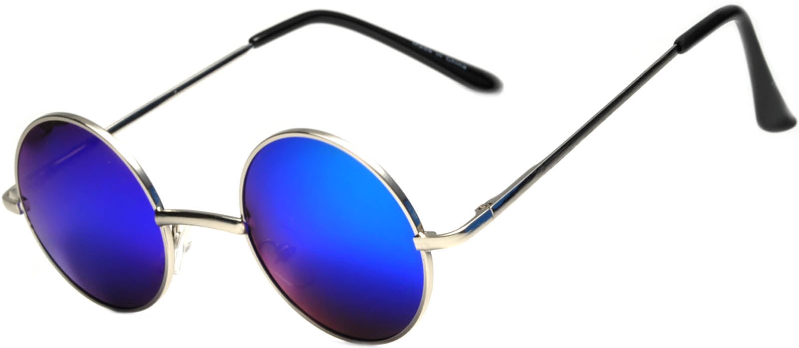 Round Sunglasses - Small (43mm) Silver Frame / Blue Mirror Lens ...
