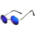 Round Sunglasses - Small (43mm) Silver Frame / Blue Mirror Lens ...