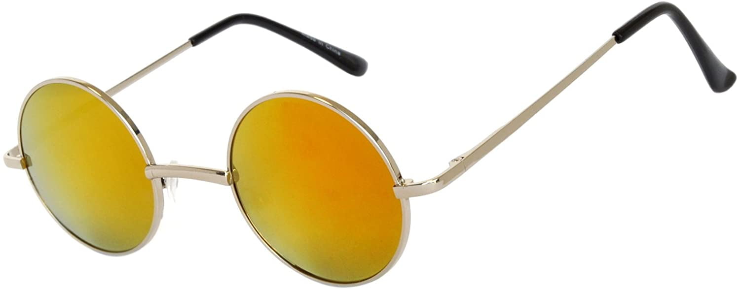 Round Sunglasses - Small (43mm) Silver Frame / Red Mirror Lens ...