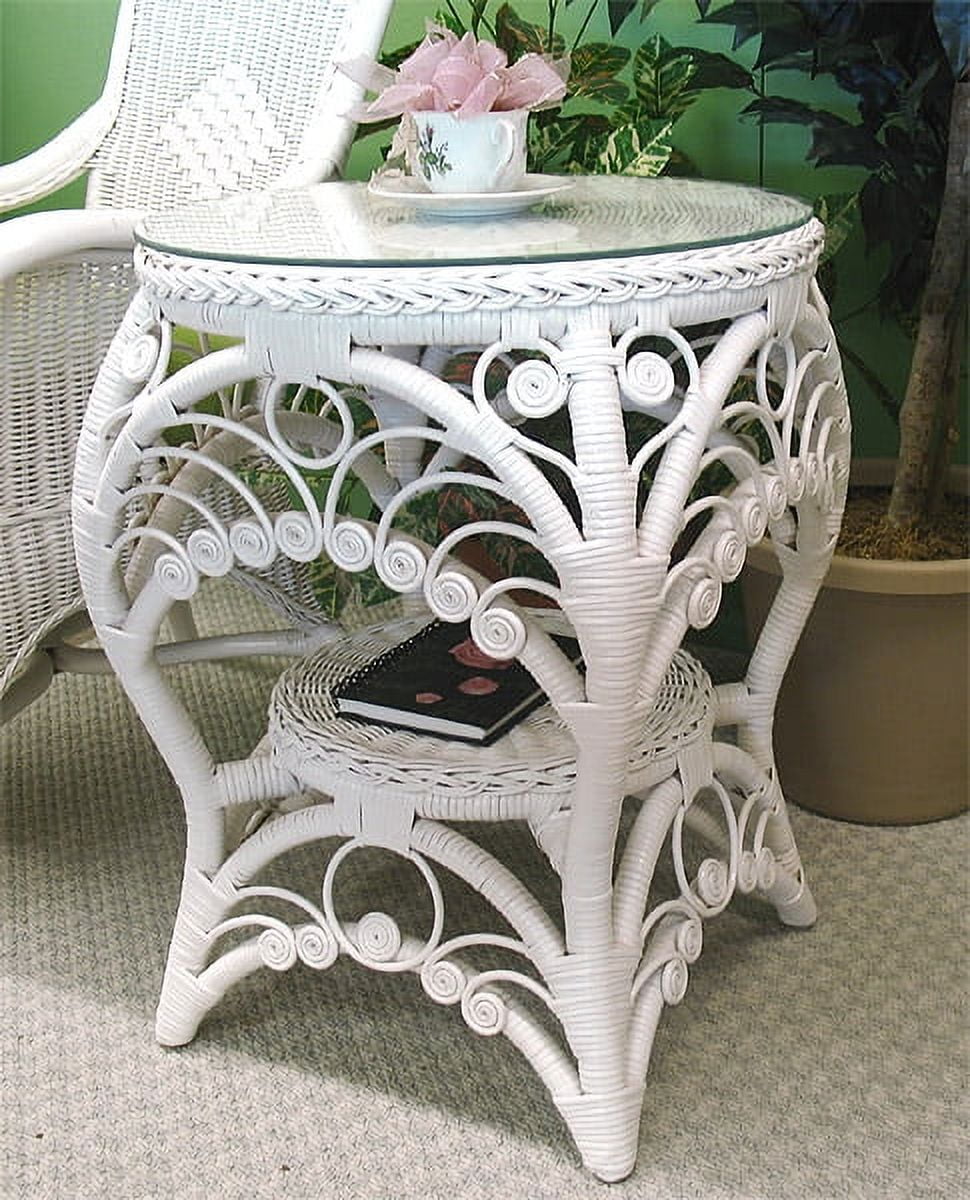 Nourish Round White Wicker Table with Glass Top - Coffee Table Cristal ...