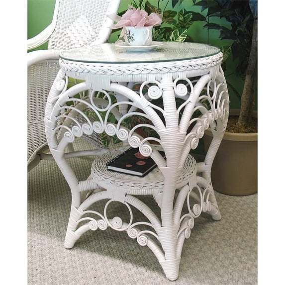 Nourish Round White Wicker Table with Glass Top - Coffee Table Cristal ...