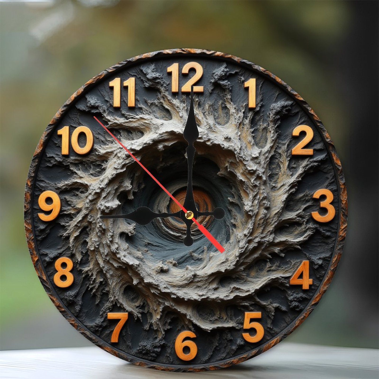 Round Swirl Wall Clock 10-Inch Silent Wooden Wall Clock, Battery ...