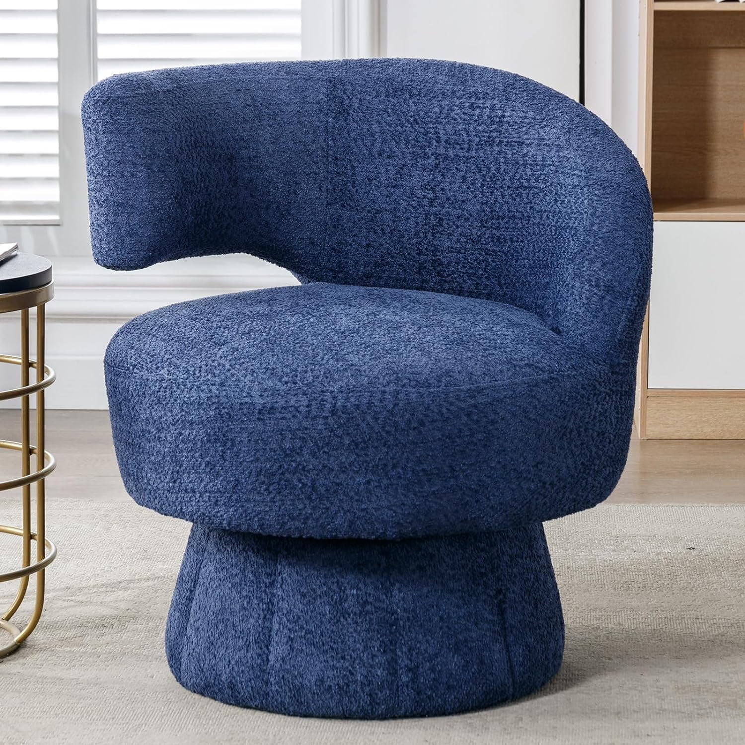 Round Swivel Chair,Modern Accent Chair,Comfy Barrel Chair,Fuzzy Teddy ...