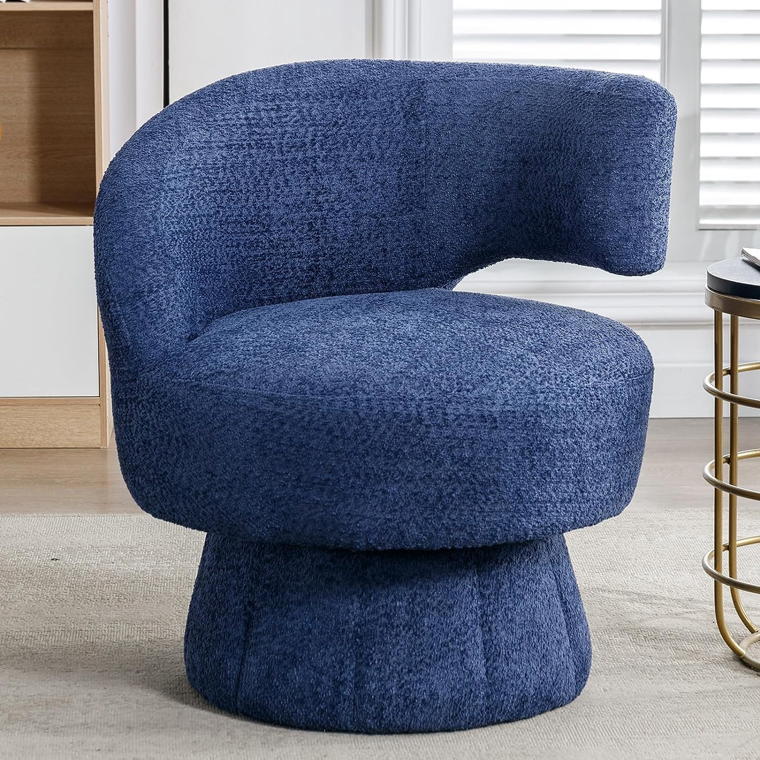 Round Swivel Chair,Modern Accent Chair,Comfy Barrel Chair,Fuzzy Teddy ...
