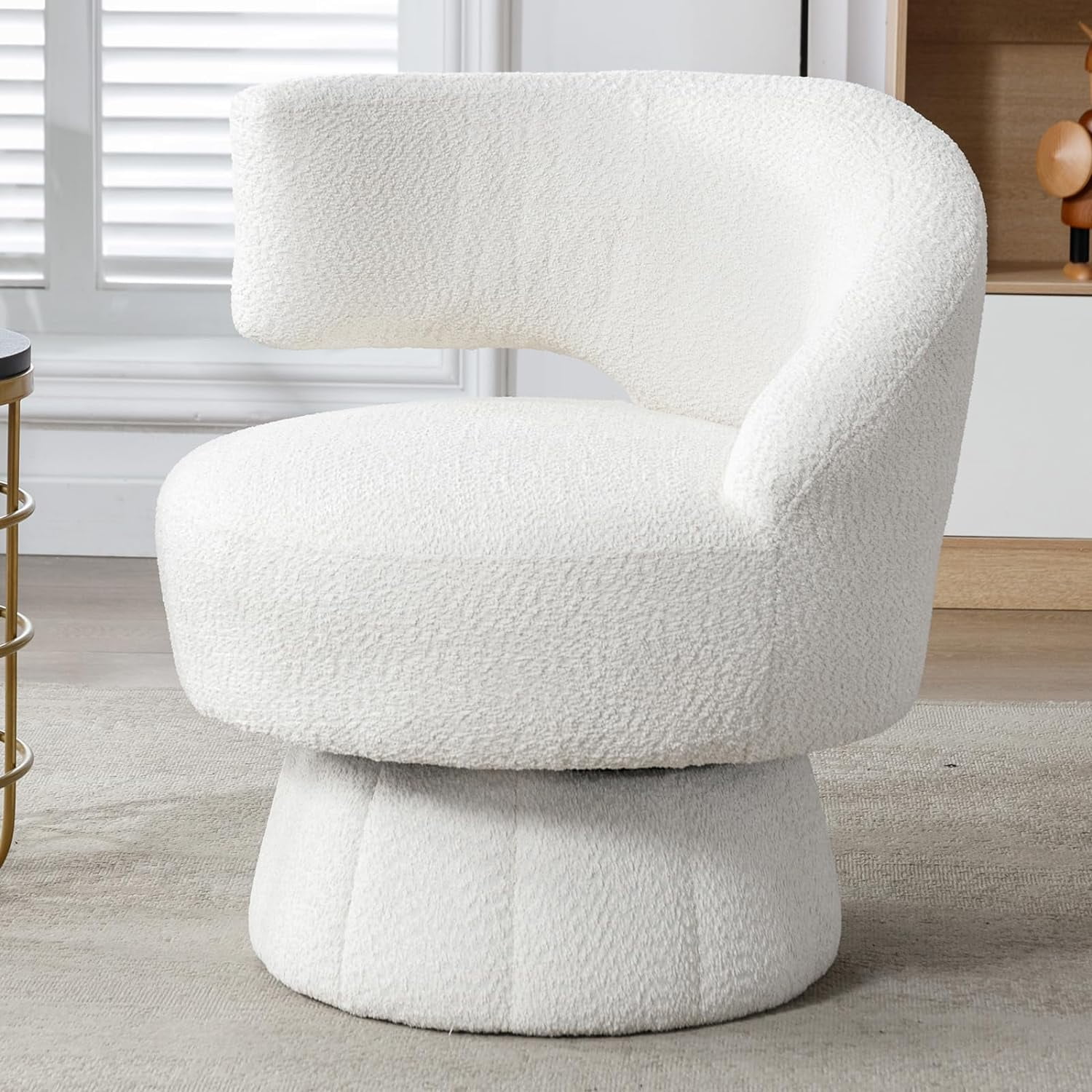 Round Swivel Chair,Modern Accent Chair,Comfy Barrel Chair,Fuzzy Teddy ...