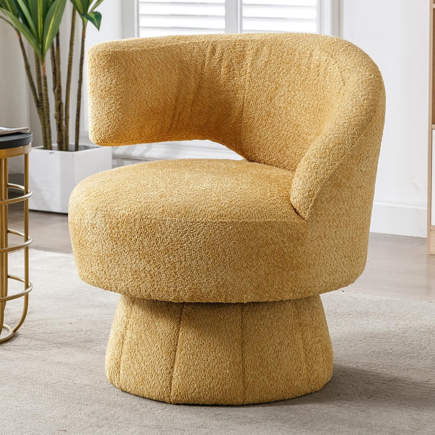 Round Swivel Chair,Modern Accent Chair,Comfy Barrel Chair,Fuzzy Teddy ...