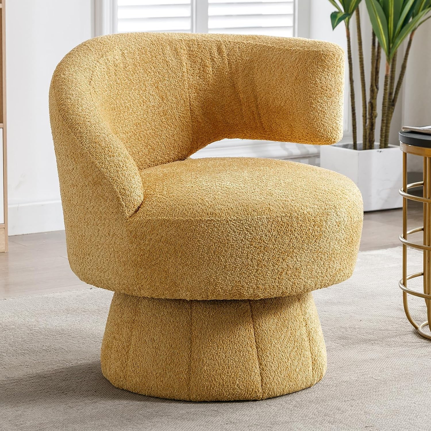 Round Swivel Chair,Modern Accent Chair,Comfy Barrel Chair,Fuzzy Teddy ...