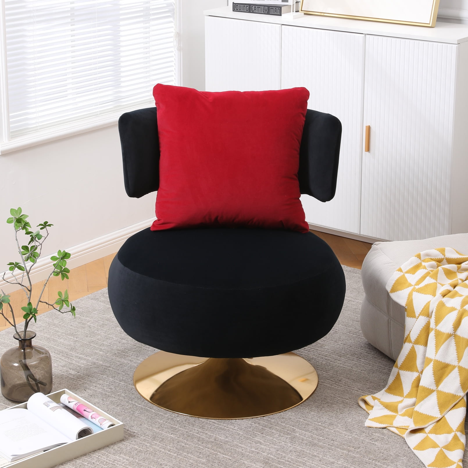 Round Swivel Chair, Single Boucle Chair with Backrest, Velvet ...