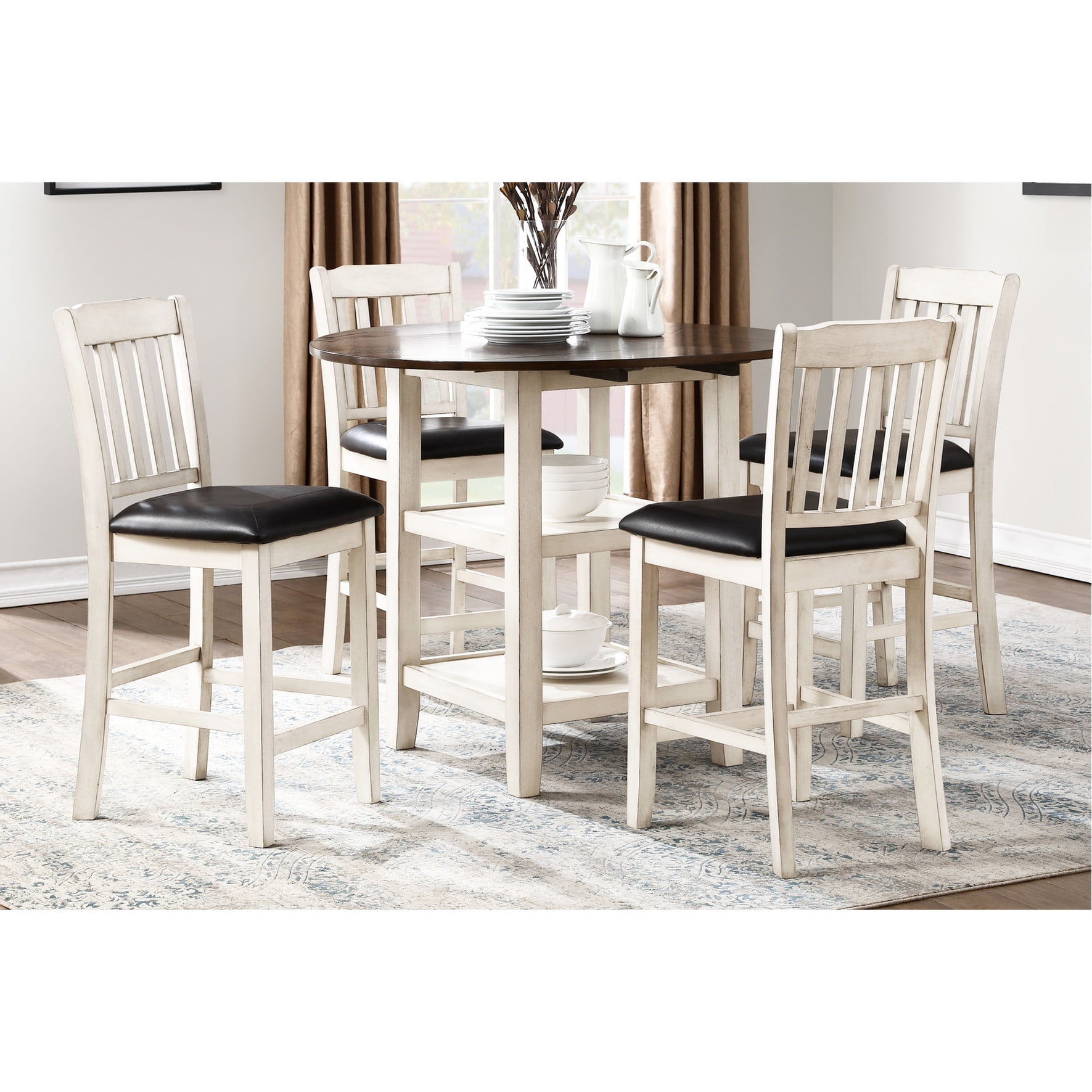 Round Table 5pc Dining Ensemble | Dark Brown Faux Leather Seats in ...