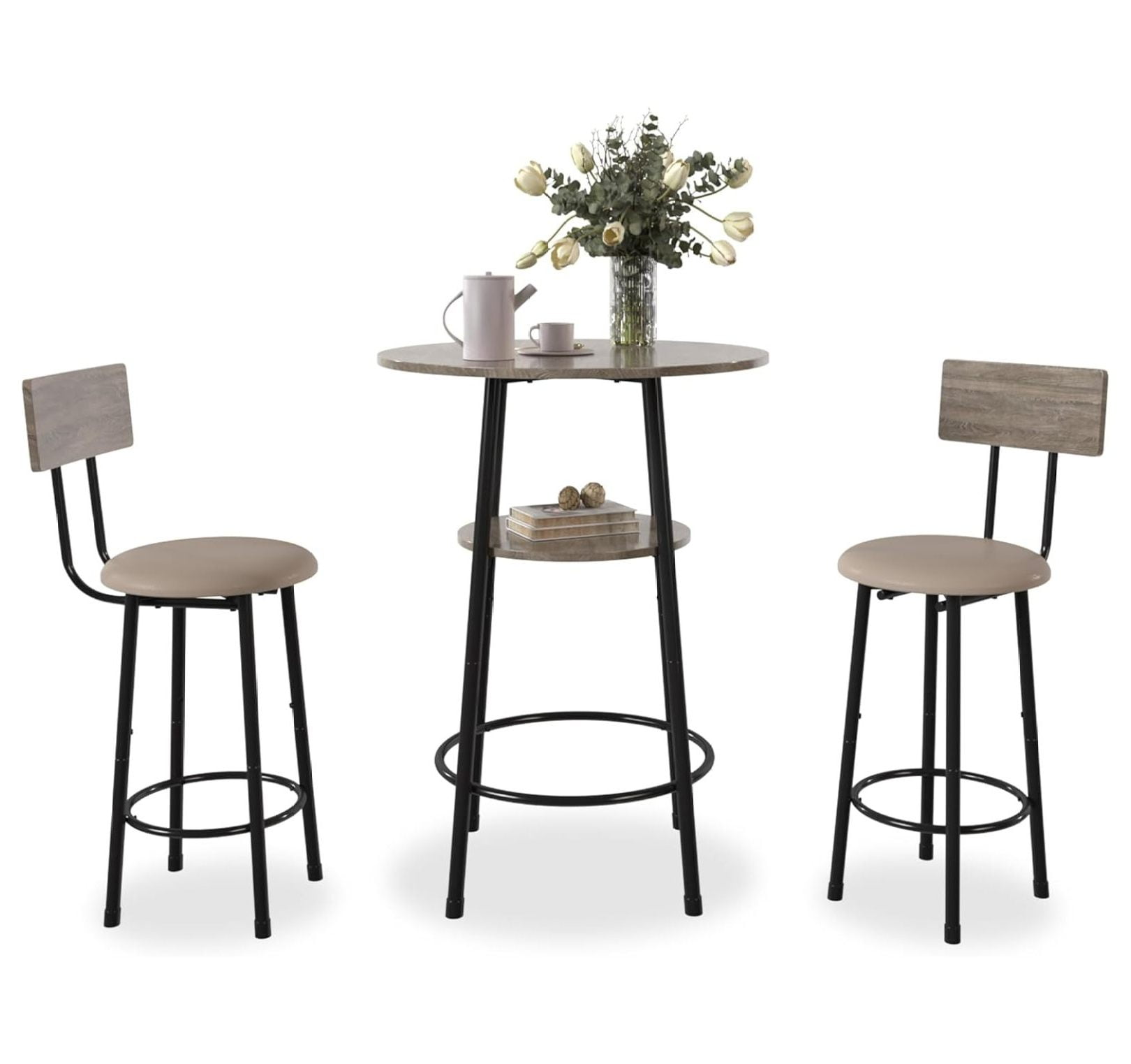 Round Table and Chairs, 3 Piece Bar Table with Stools, Industrial Style ...