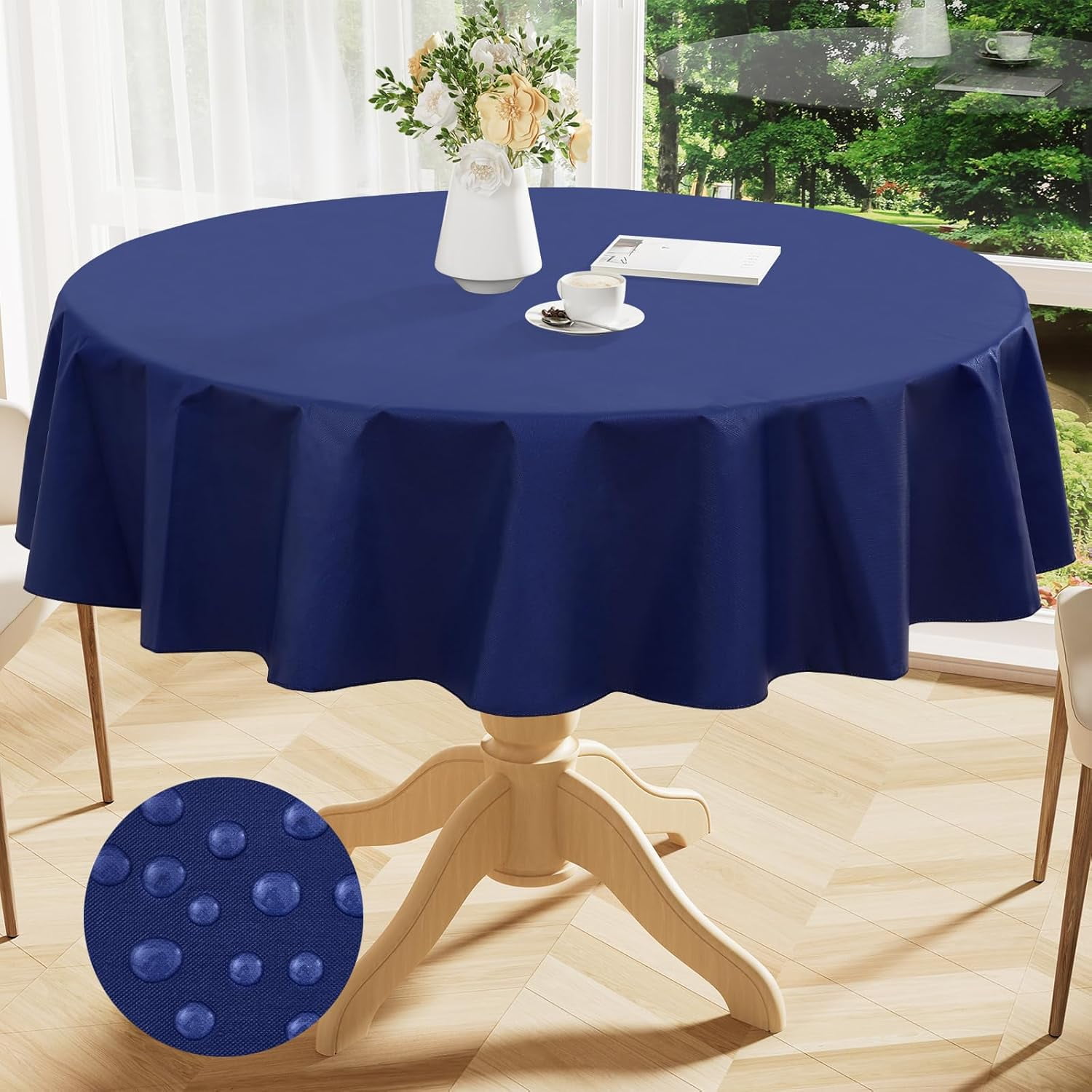 Round Table Cloth 60 Inch, Waterproof Wipeable Vinyl Tablecloths ...