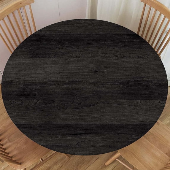 Round Table Cloth Cover Black Wooden Fitted Tablecloth with Elastic ...