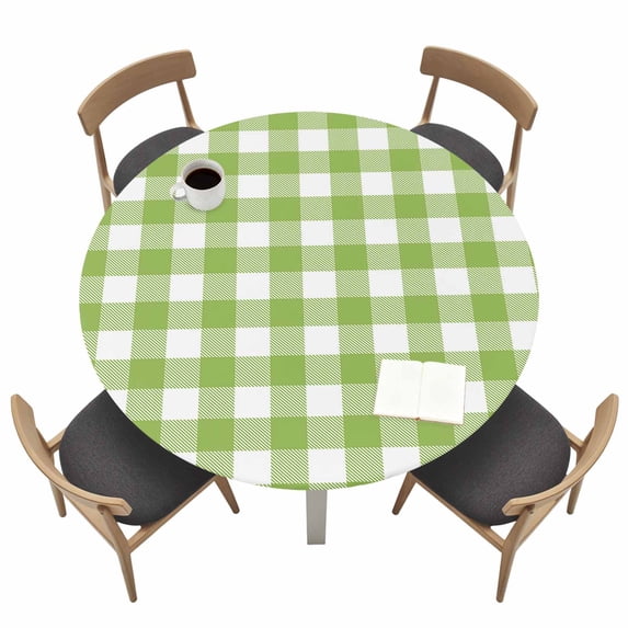 Round Table Cloth with Elastic Fitted Edged, Farmhouse Plaid Design ...