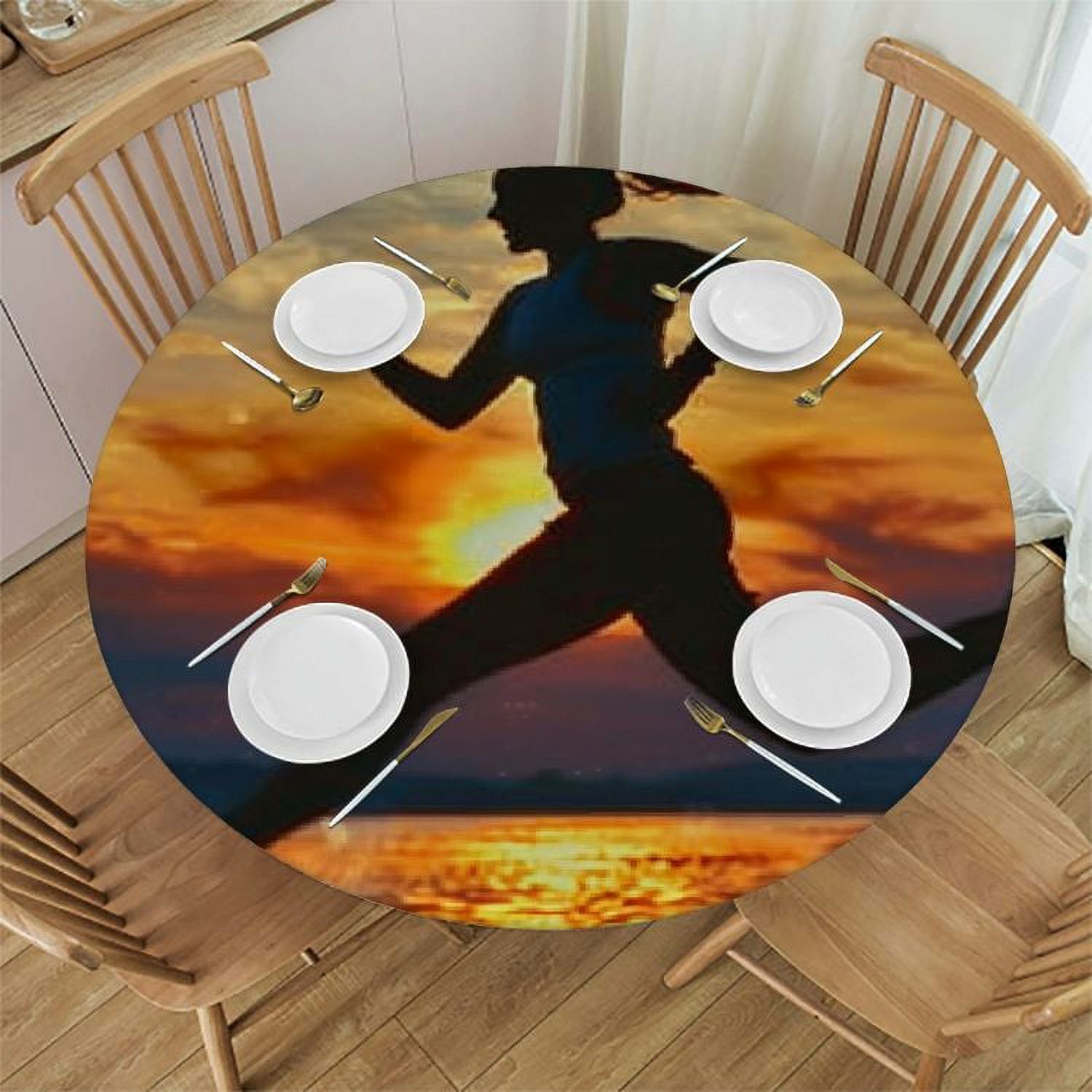 Round Table Cloth Elastic Tablecloth for Tables Oil Proof Fitted Blue ...