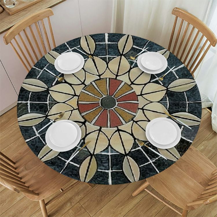 Round Table Cloth Mosaic Mandala Tablecloth Elastic Edge Fitted Table ...